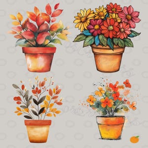 Fall Flower Pot, Card Clipart, Commercial Use Art, Stickers Clipart ...