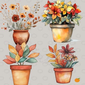 Fall Flower Pot, Card Clipart, Commercial Use Art, Stickers Clipart ...