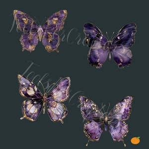 Purple Gold Butterfly Clipart, Printable Watercolor, PNG, Digital ...