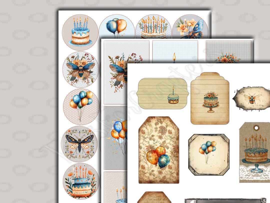 Ephemera, Blue Birthday Ephemera, Printable, Journal Card, Crafters ...