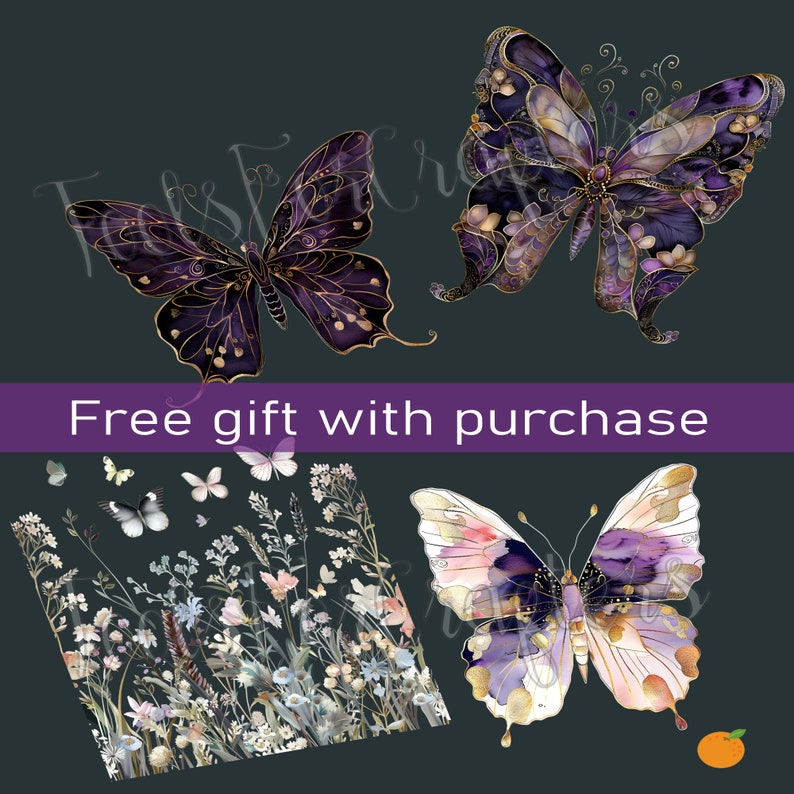Purple Gold Butterfly Clipart, Printable Watercolor, PNG, Digital ...