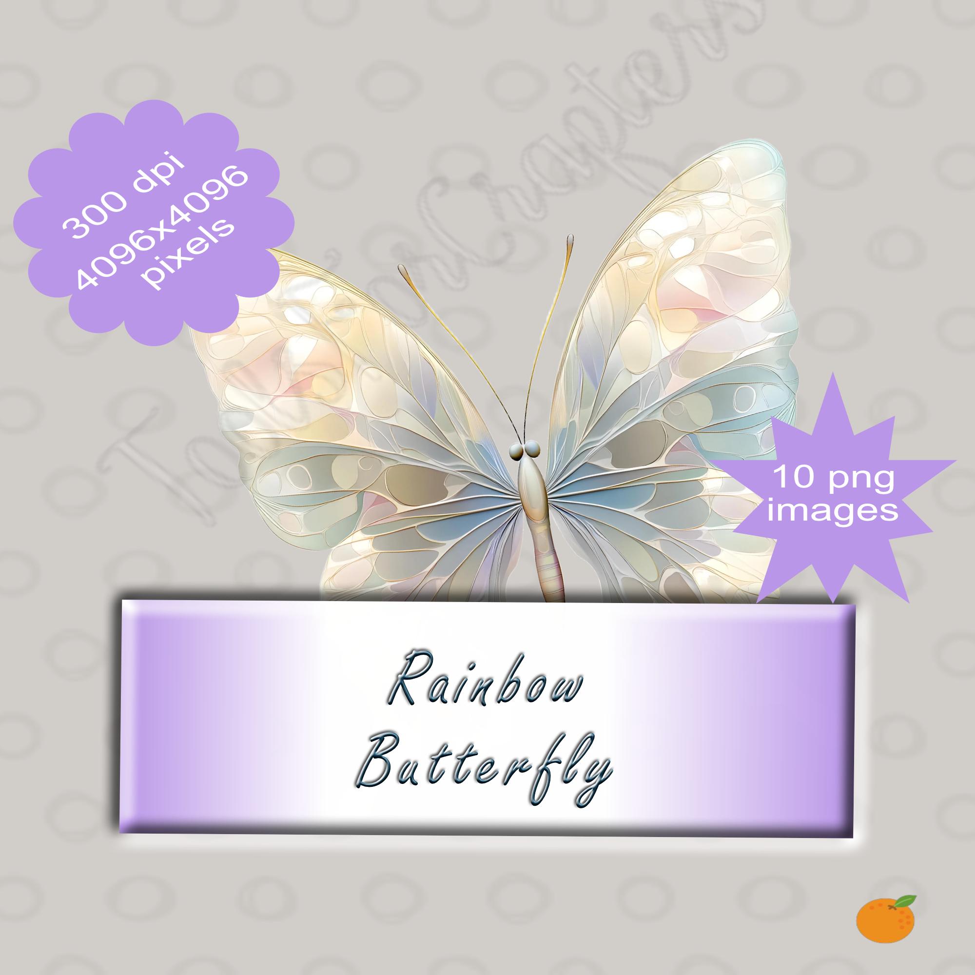 Rainbow Butterfly Clipart PNG Bundle, Card Clipart, Commercial Use Art ...