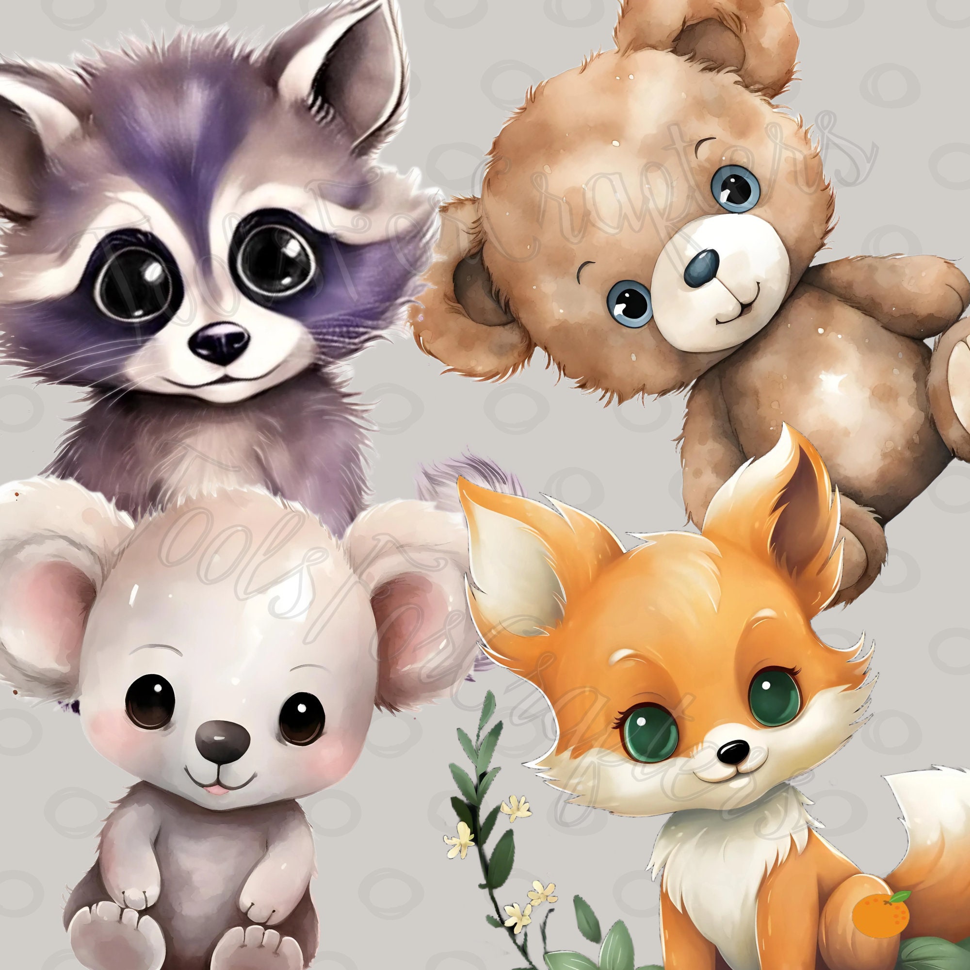 Bundle: Baby Animals Clipart Bundle, Cute Nursery Art Bear, Fox ...
