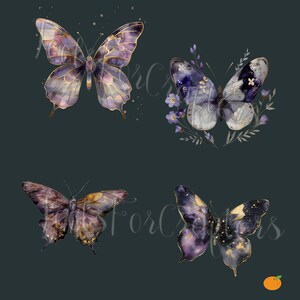 Purple Gold Butterfly Clipart, Printable Watercolor, PNG, Digital ...