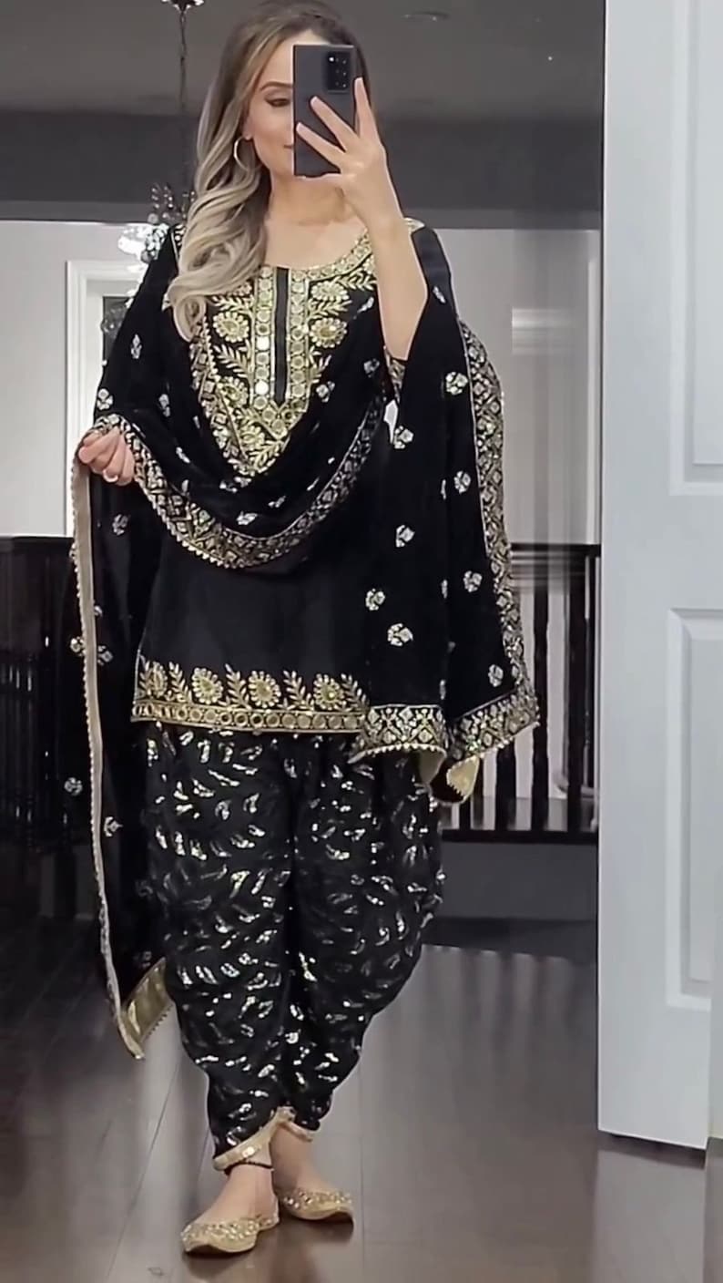 Black Punjabi Dhoti Salwar Kameez for Women Ready to Wear - Etsy