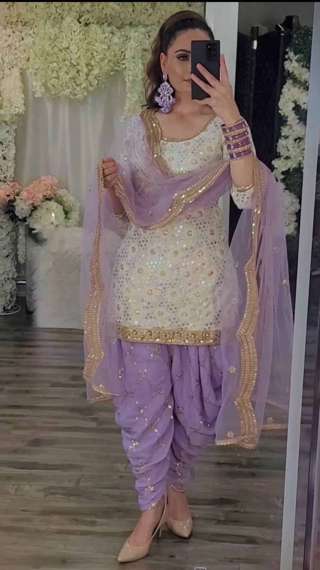 Purple Punjabi Dhoti Salwar Kameez With Heavy Embroidery Work for Women ...