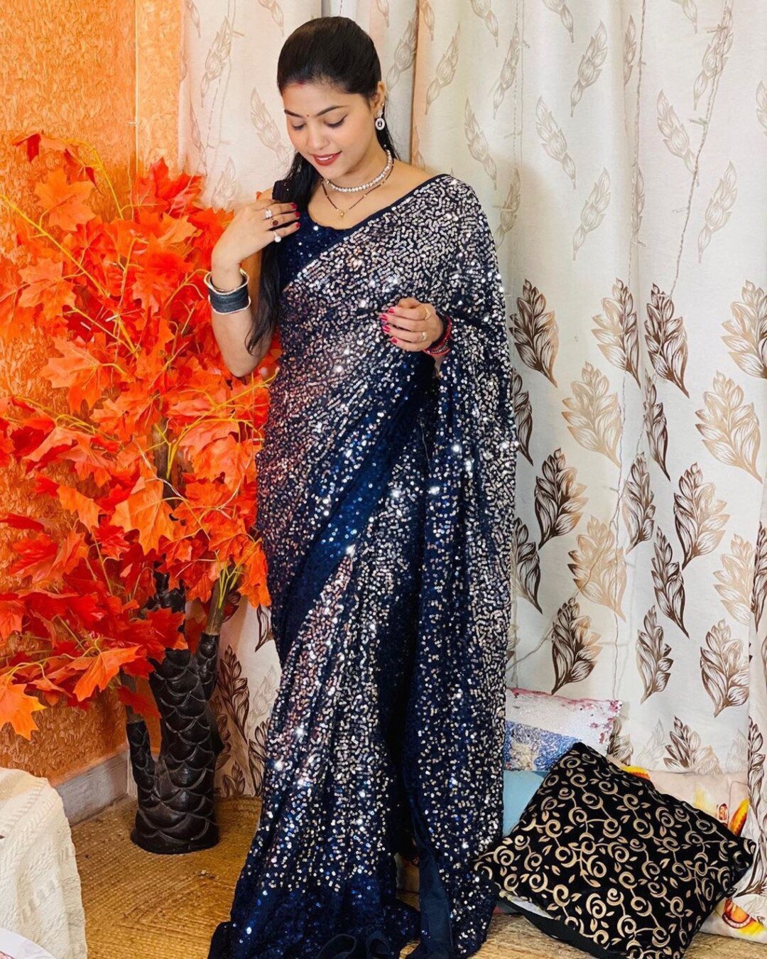Blue Color Designer Saree Premium Soft Georgette Beautiful Sequence ...