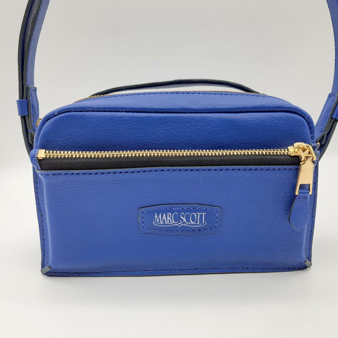Evelyn - Blue Goat Skin Handbag With Adjustable Strap - Etsy