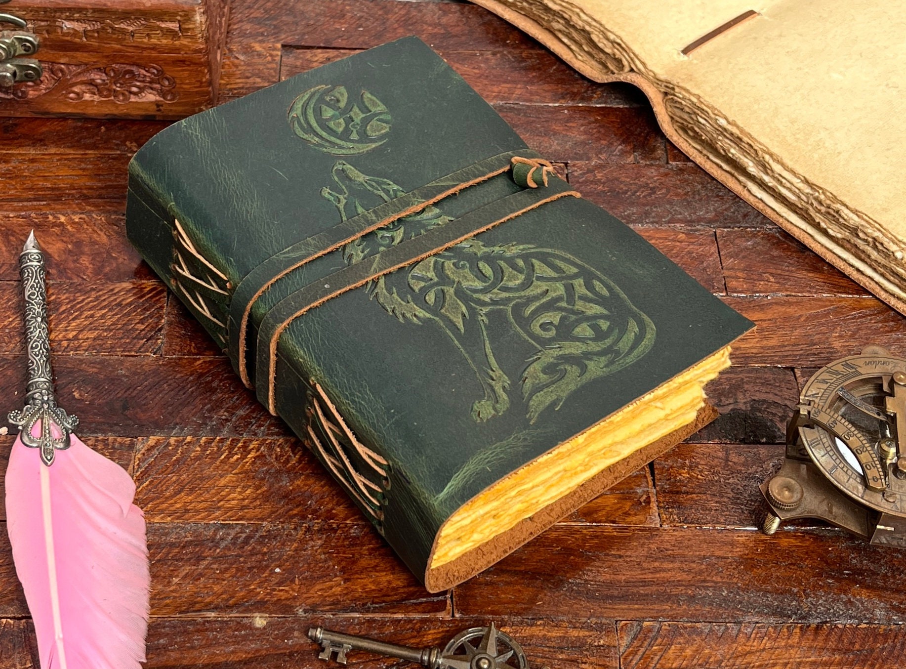 Howling Wolf-blank Witches Spell Book of Shadows Grimoire, Celtic ...