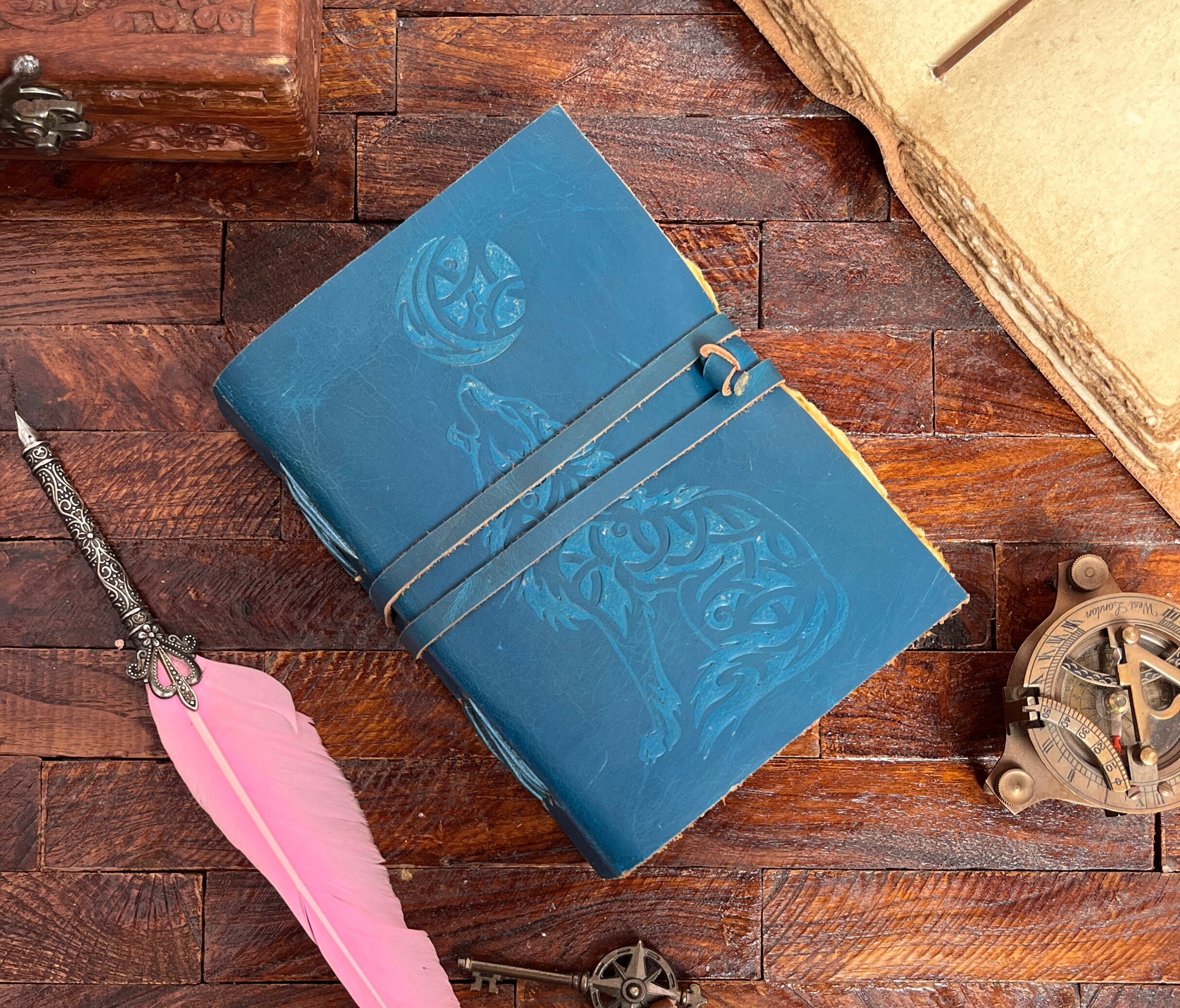 The Full Moon and Howling Wolf Embossed Leather Journal,book of Shadows ...