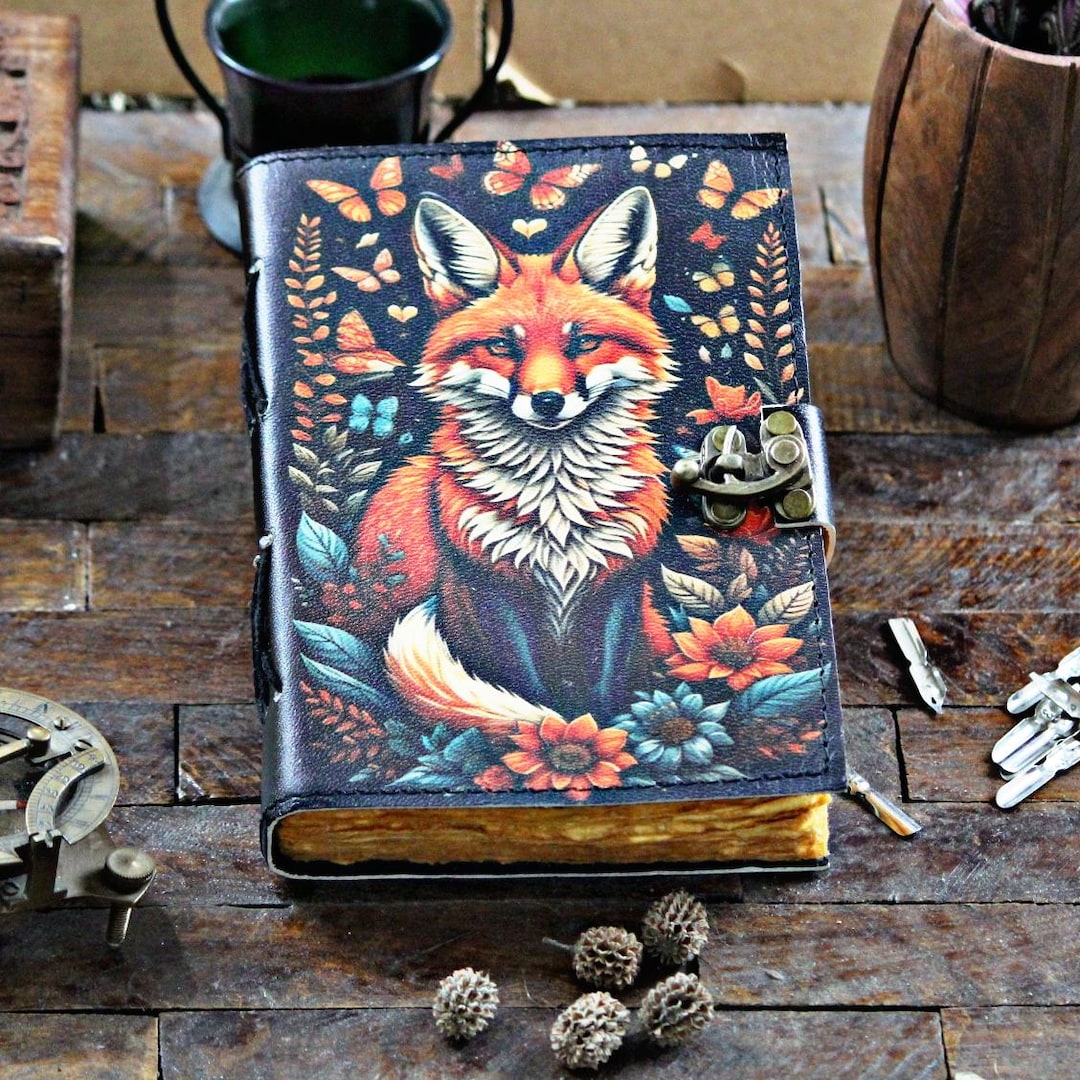 Handcrafted Leather Fox Journal: Rustic Spell Book of Shadows Celestial ...