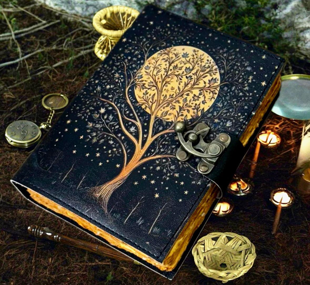 Tree of Life Leather Grimoire: Handmade Book of Shadows, Vintage Lock ...