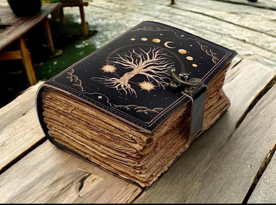 Tree of Life Leather Grimoire: Handmade Book of Shadows, Vintage Lock ...
