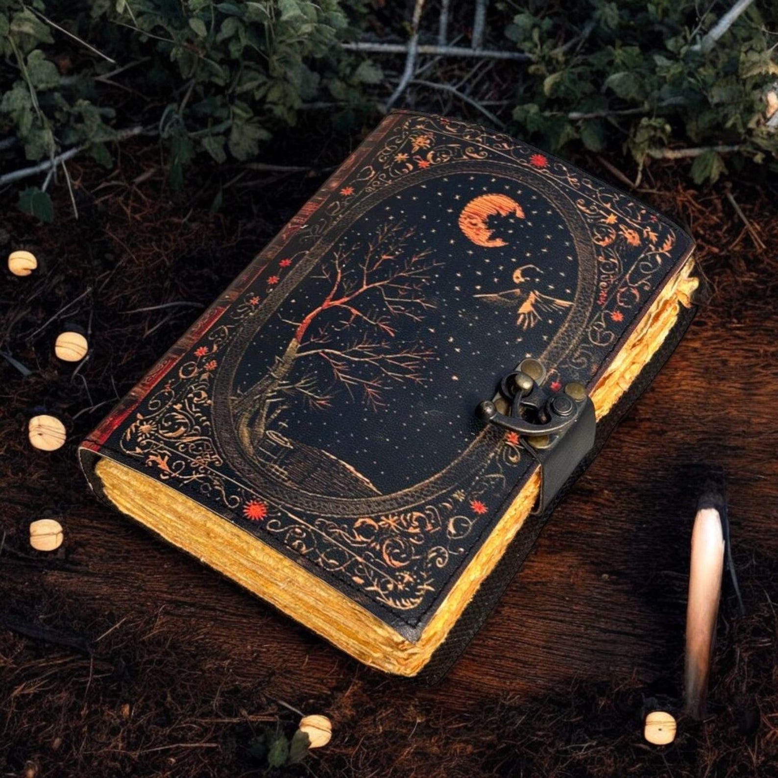Tree of Life Leather Journal: Handmade Book of Shadows With Brass Lock ...