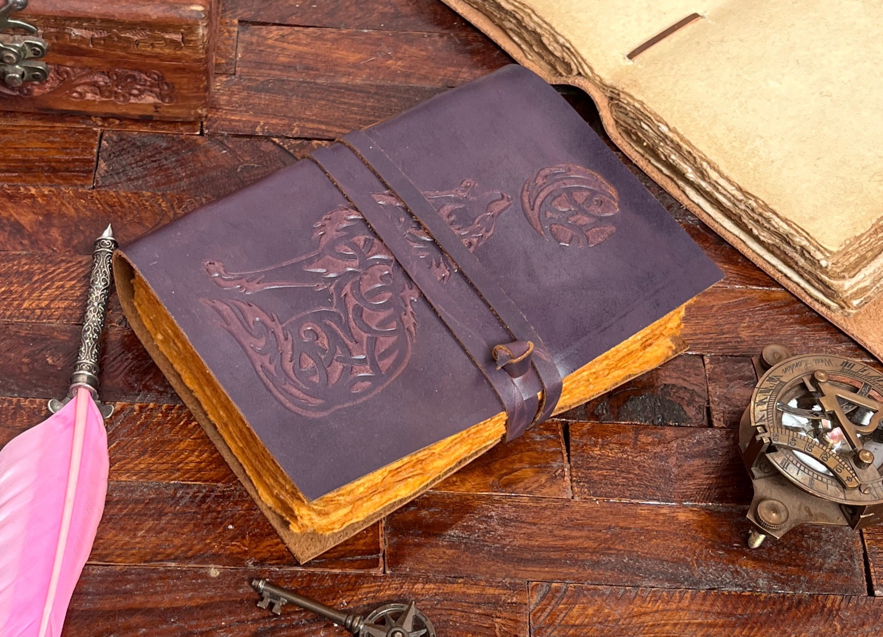 Howling Wolf Embossed Journal Handmade Leather Journal, Celtic Journal ...