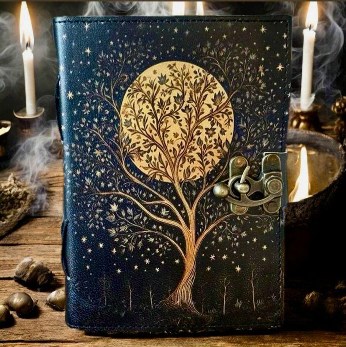 Tree of Life Leather Grimoire: Handmade Book of Shadows, Vintage Lock ...