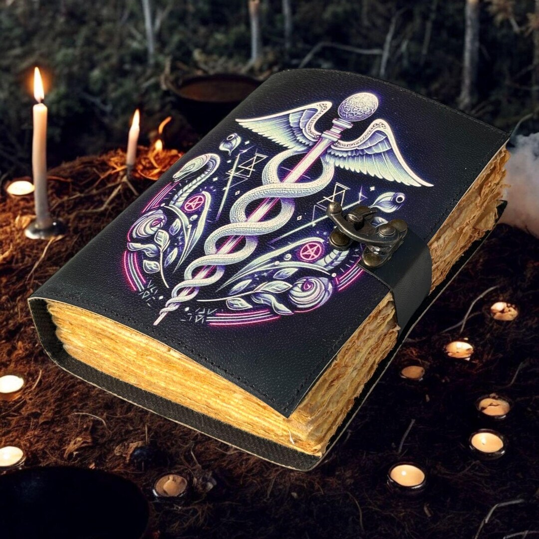 Leather Journal Gothic Notebook Snake Grimoire Print - Vintage Handmade ...