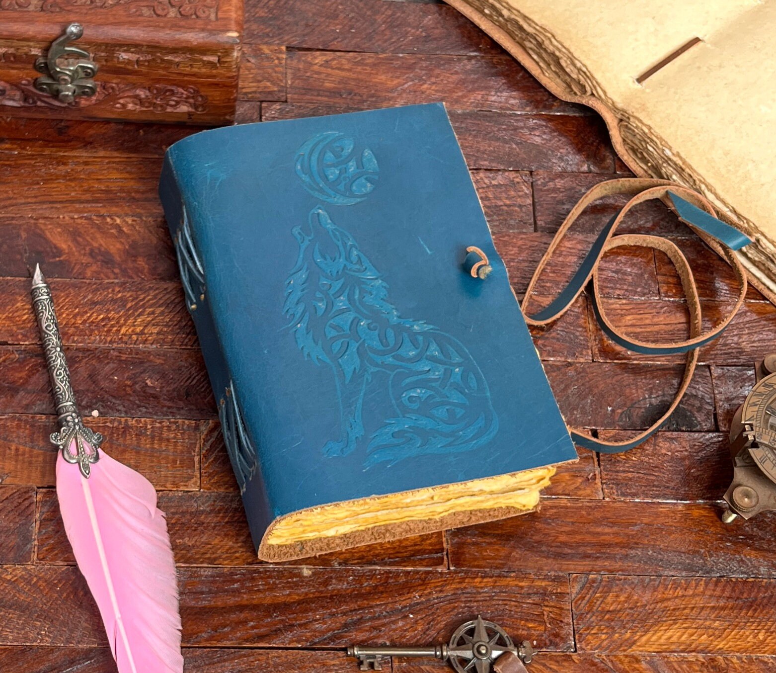 The Full Moon and Howling Wolf Embossed Leather Journal,book of Shadows ...