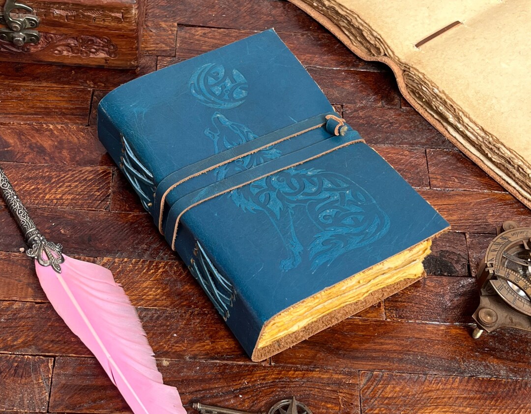 The Full Moon and Howling Wolf Embossed Leather Journal,book of Shadows ...