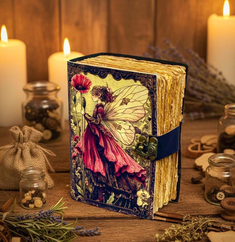 Handmade Fairy Leather Journal: Wiccan Grimoire Book of Shadows With ...