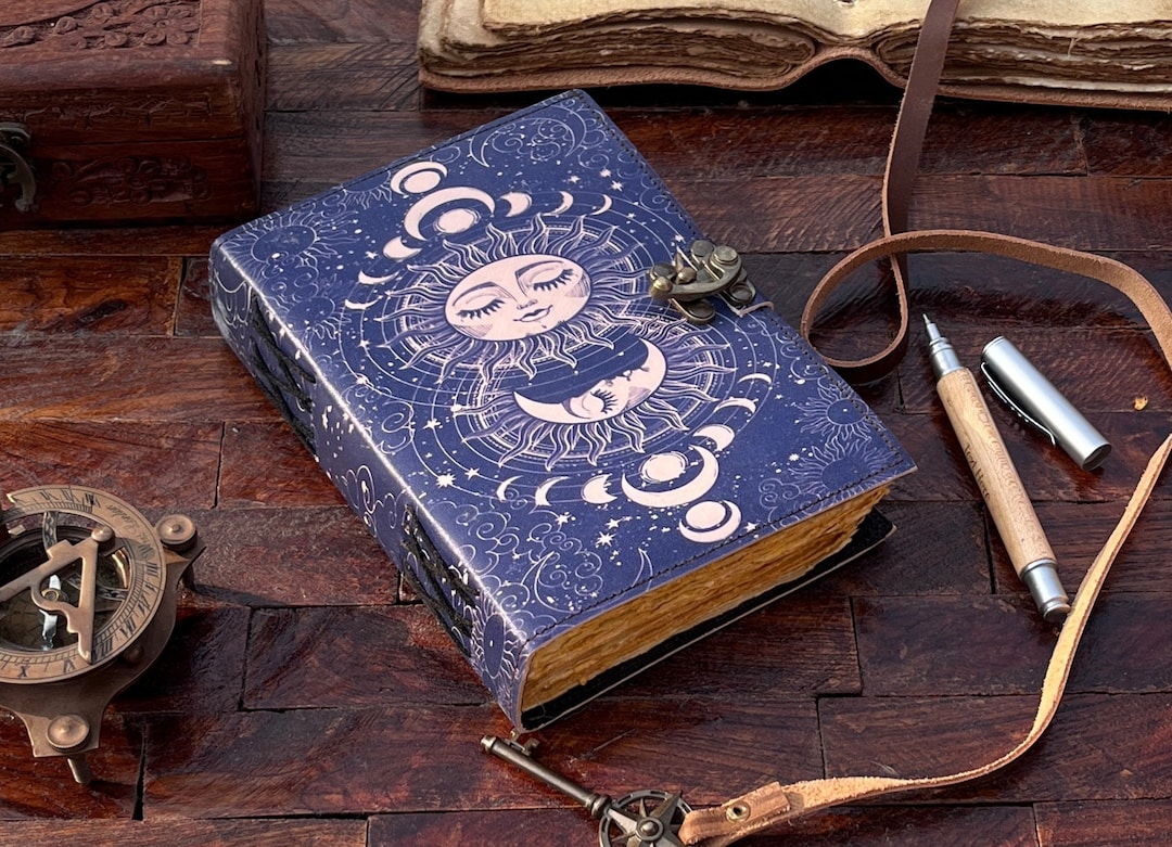 Celestial Printed Sun and Moon • Blank Spell Book • Grimoire Journal ...