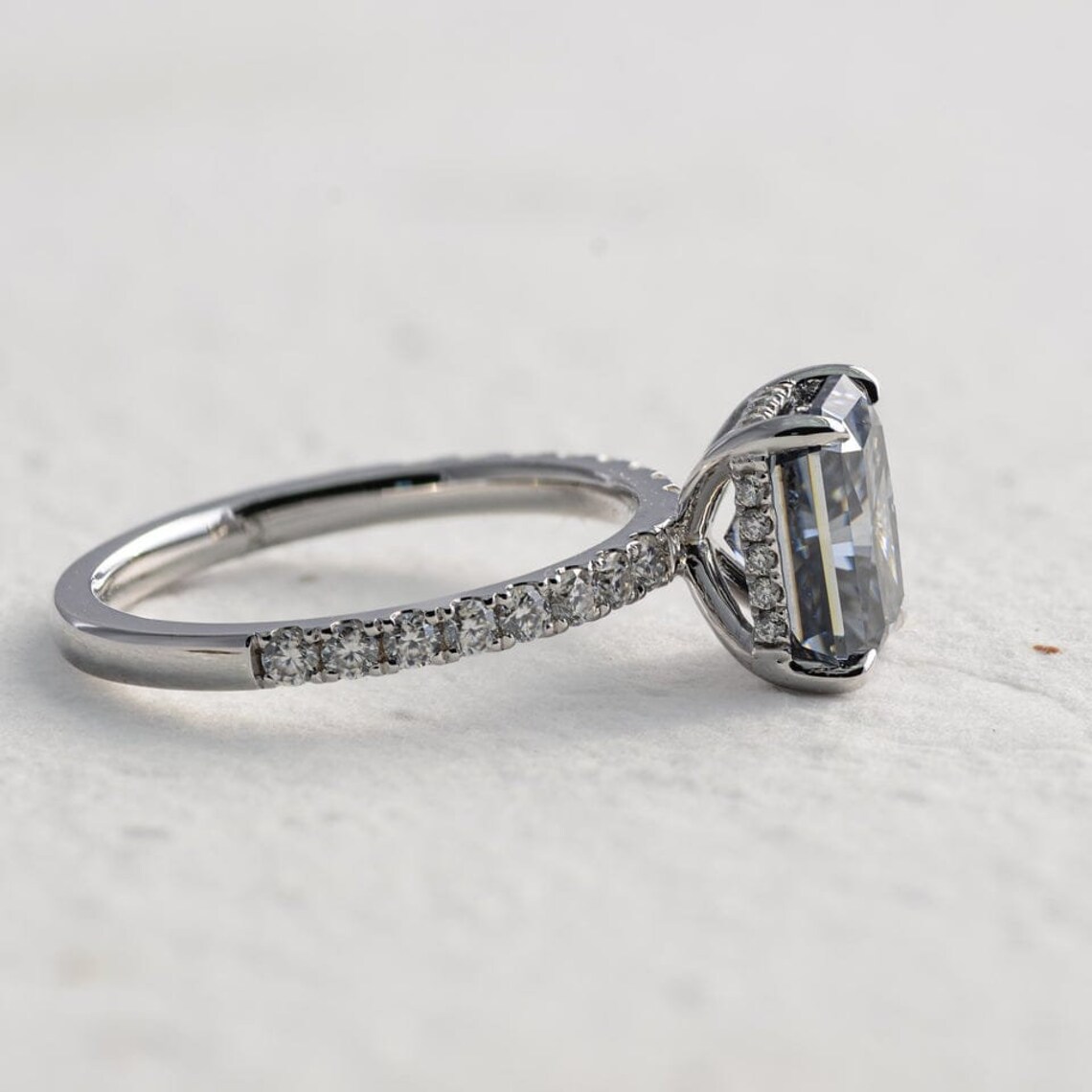 3 CT Grey Radiant Cut Moissanite Ring: 14K White Gold Halo Bridal Set ...