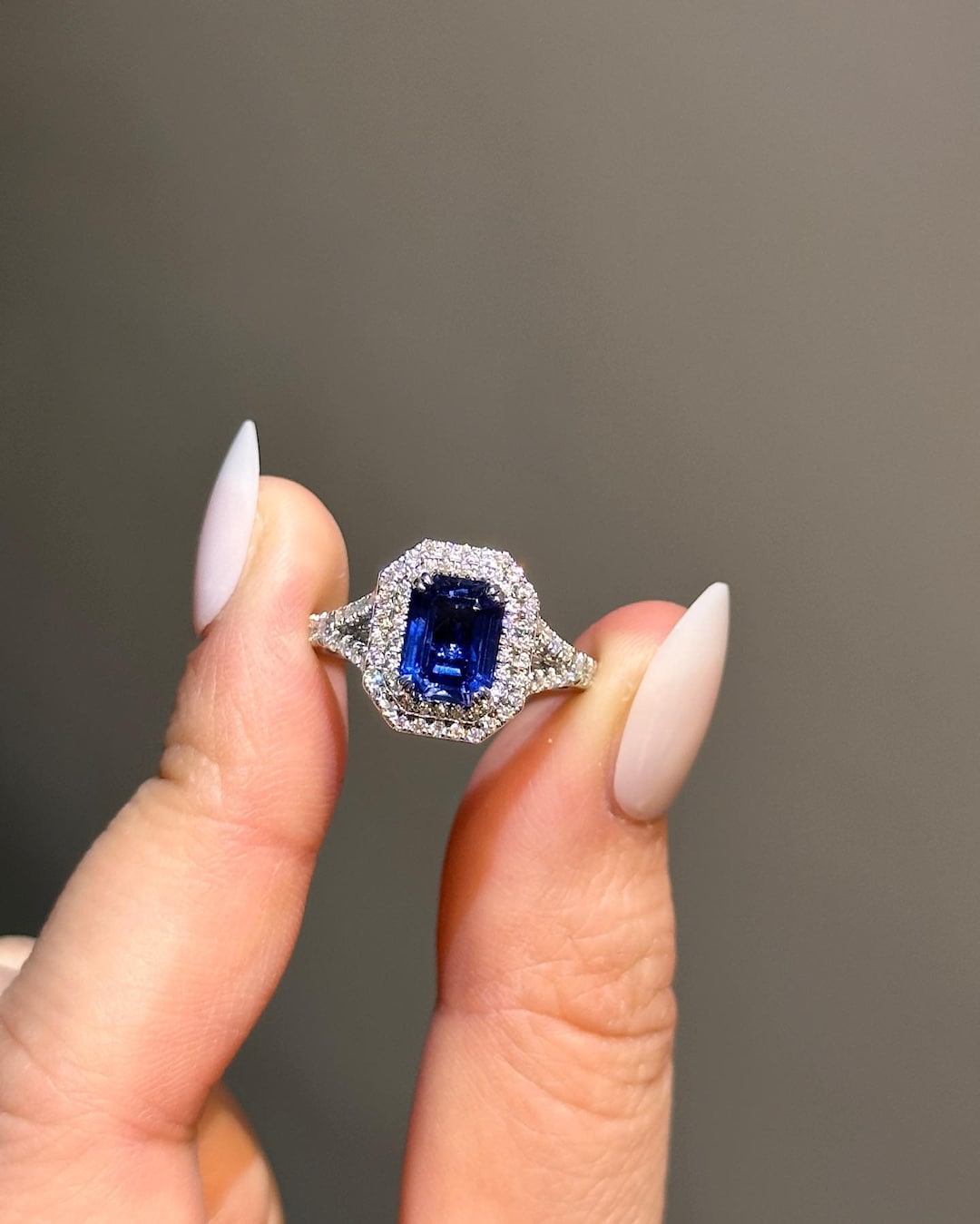 3 CT Blue Emerald Cut Sapphire Diamond Ring 10K 14K 18K Solid White ...