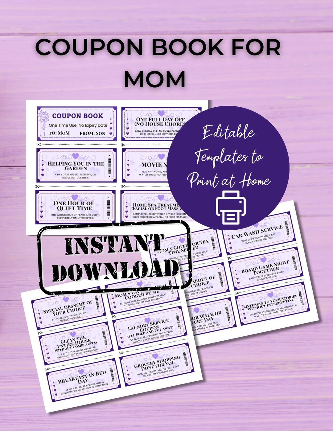 Mothers Day Gift Coupon Book Editable Fun Family Activity Book for Mama ...