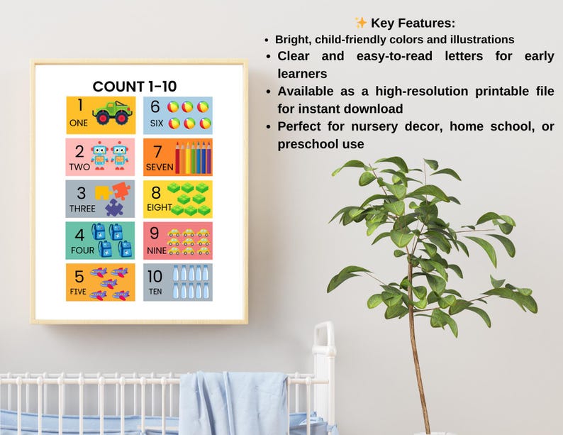 Nursery Room Number Chart Printable Wall Art for Baby Room Educational ...