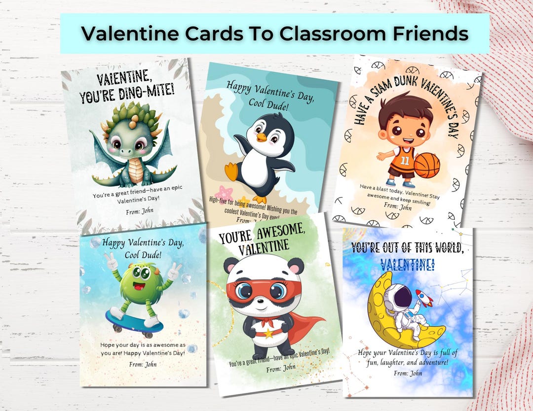 Editable Valentine Cards for Classroom Kids Mixed Themed Cards for Boys ...