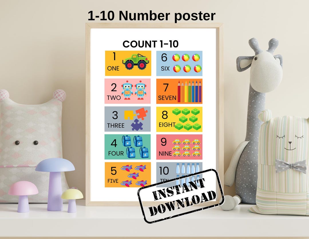 Nursery Room Number Chart Printable Wall Art for Baby Room Educational ...