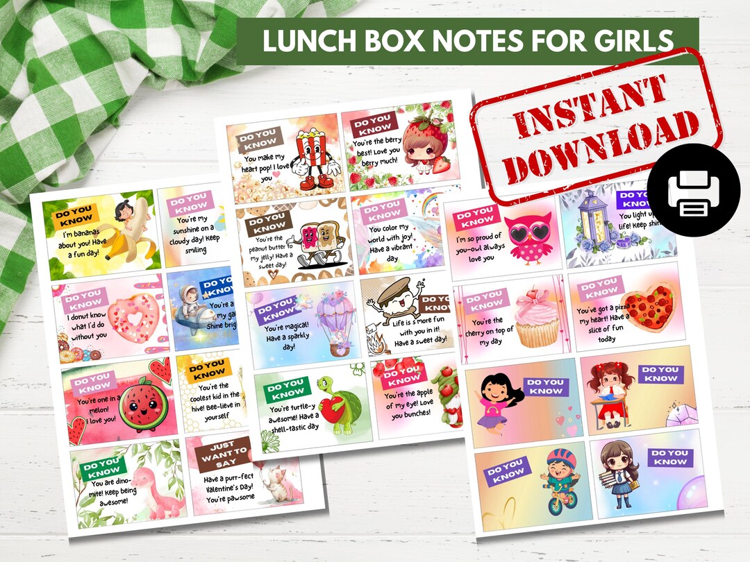 Lunch Notes for Girls Lunch Box Notes for Kids Positive Affirmation ...