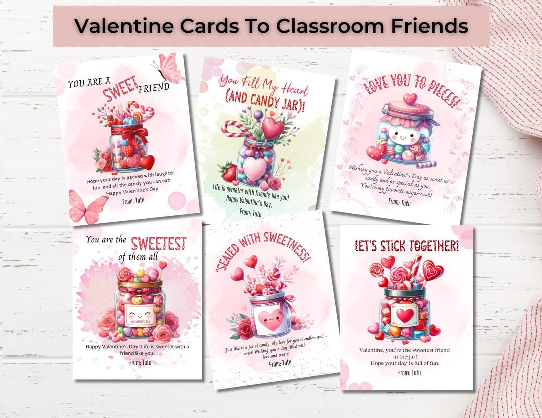 Editable Valentine Cards for Classroom Kids Candy Theme Cards for Girls ...