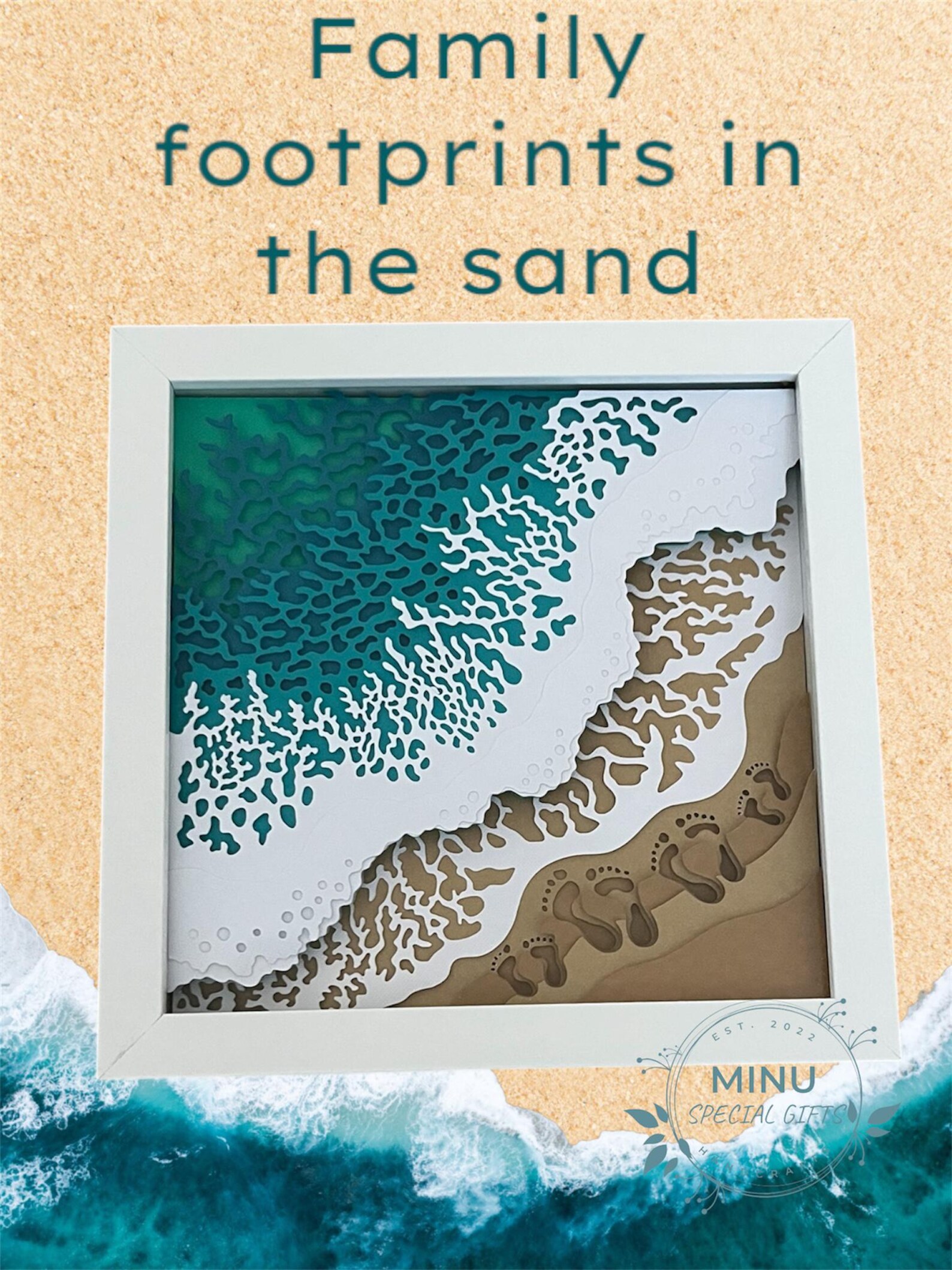Family Footprints 3D Shadow Box for Beach Lovers Gift for Any Occasion ...