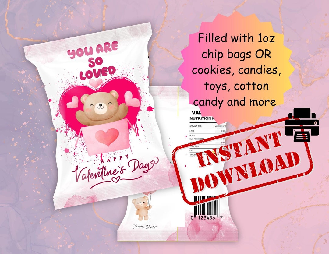 Chip Bag Template for Valentine's Day Chip Bag Printable Cute Treat Bag ...