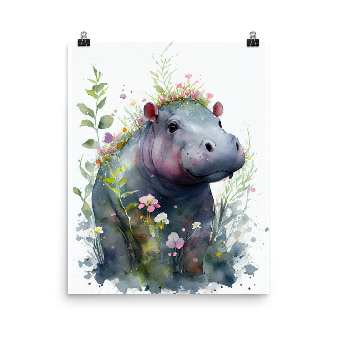 Cute Baby Hippo Watercolor Print | Baby Nursery | Wall Art | Home Decor ...