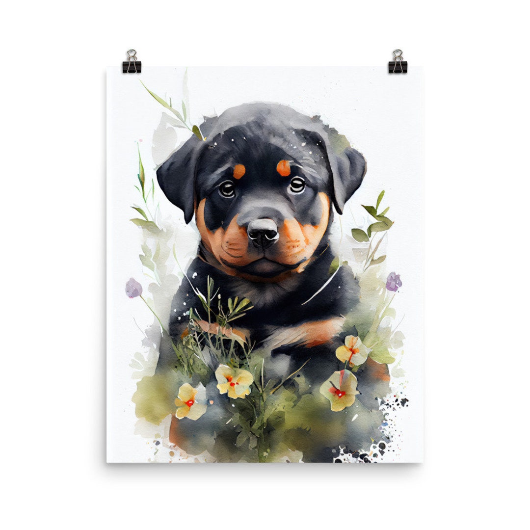 Cute Rottweiler Puppy Watercolor Print | Baby Nursery | Wall Art | Home ...