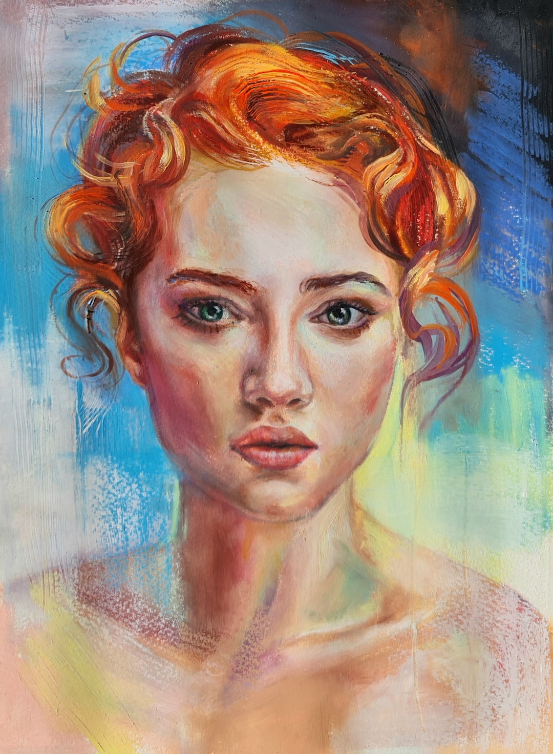 Unique Contemporary Portraiture Expressive Oil Pastel Painting ...