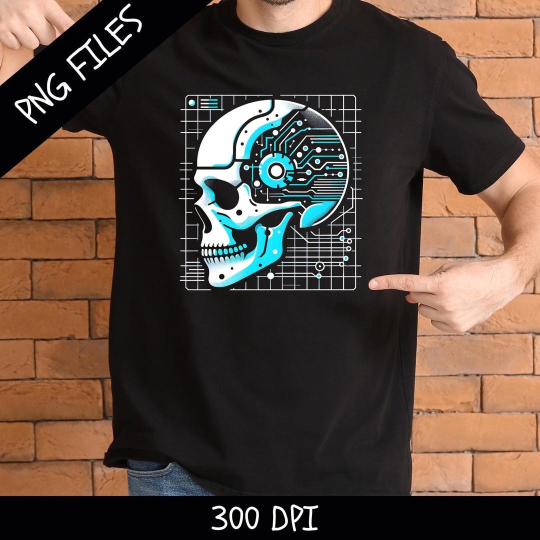 Cyborg Skeleton Skull Unisex PNG T-shirt Designs for Sublimation, DTF ...