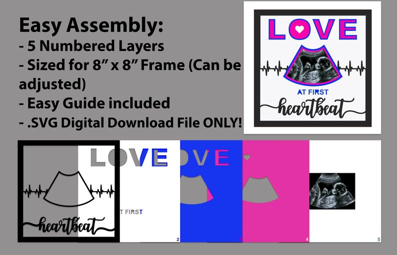 Baby Ultrasound Picture Frame, Baby Announcement Shadow Box, Laser, SVG ...