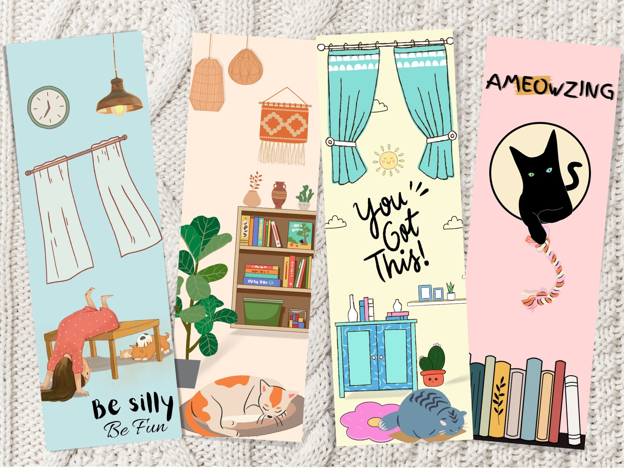 Cat Bookmarks, Printable Bookmarks for Cat Lover, Pastel Color Cute Cat ...