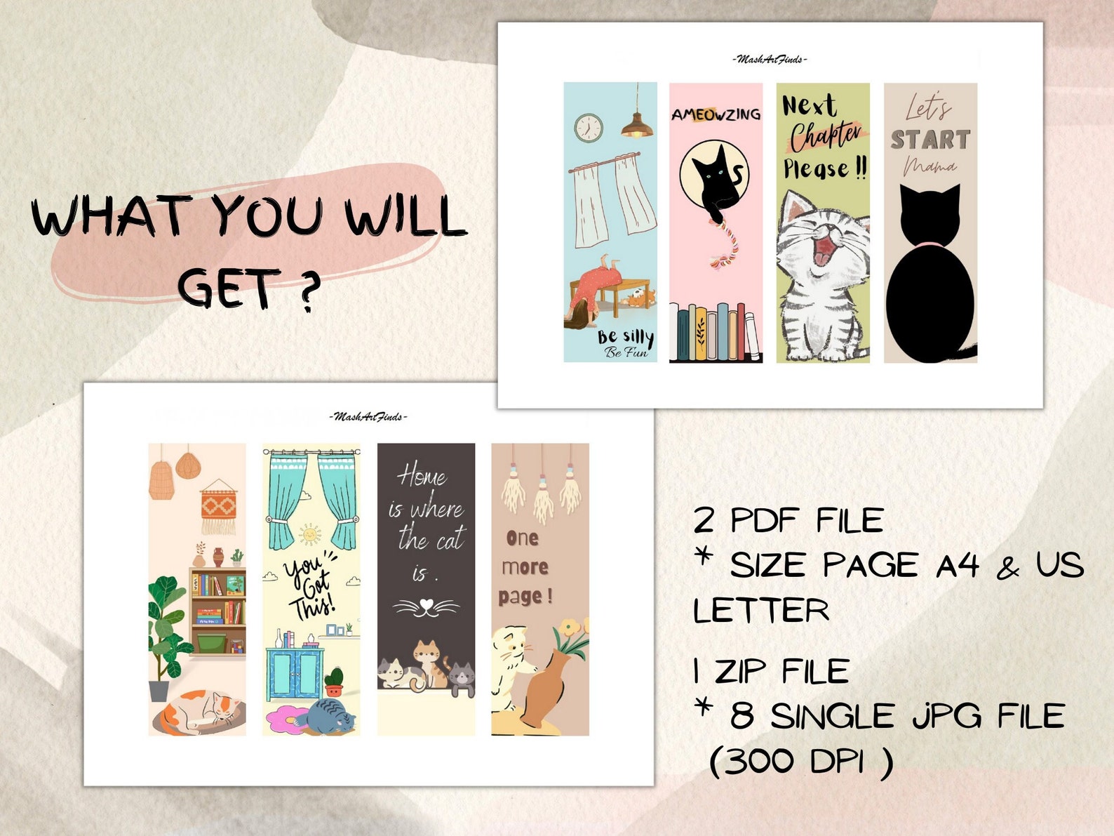 Cat Bookmarks, Printable Bookmarks for Cat Lover, Pastel Color Cute Cat ...