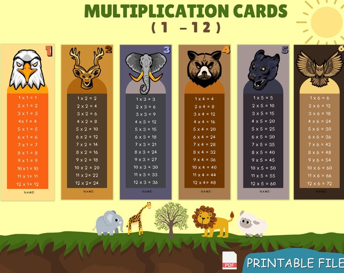 1-12 Multiplication Chart and Flashcard, Printable Digital Download ...
