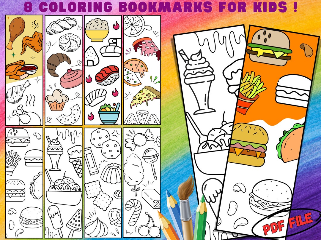 Set of 8 Coloring Bookmarks With Food Drawings, Instant Food Coloring ...