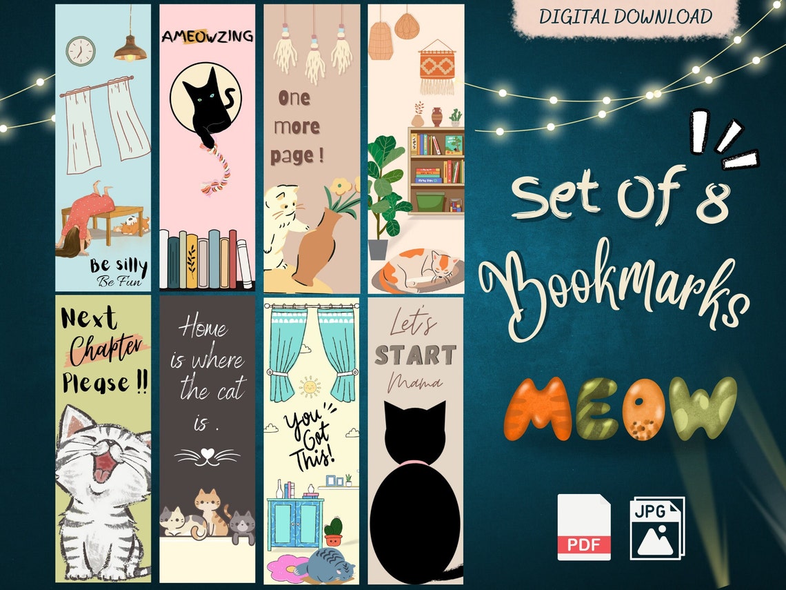 Cat Bookmarks, Printable Bookmarks for Cat Lover, Pastel Color Cute Cat ...