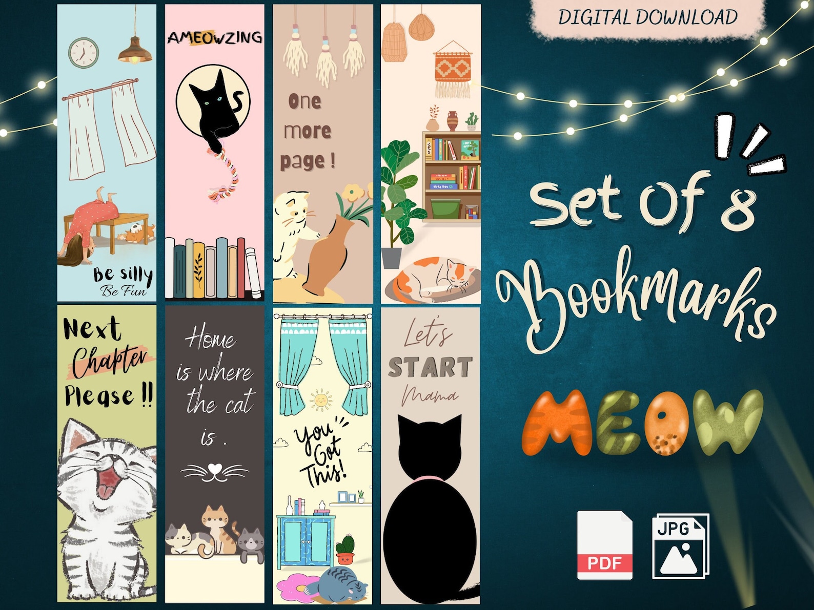 Cat Bookmarks, Printable Bookmarks for Cat Lover, Pastel Color Cute Cat ...