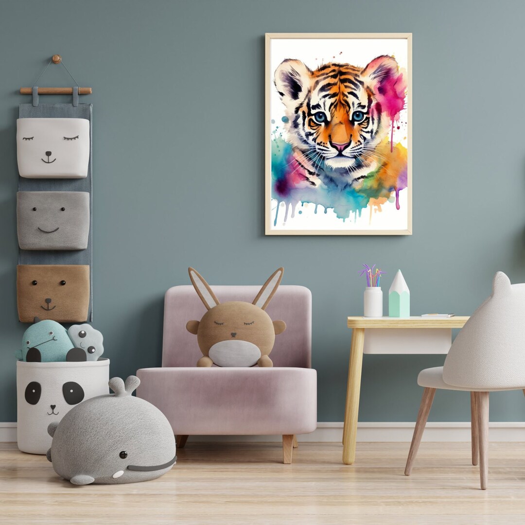 Baby Tiger Art, Playroom Artwork, Easy Digital Download, Lion Artwork ...