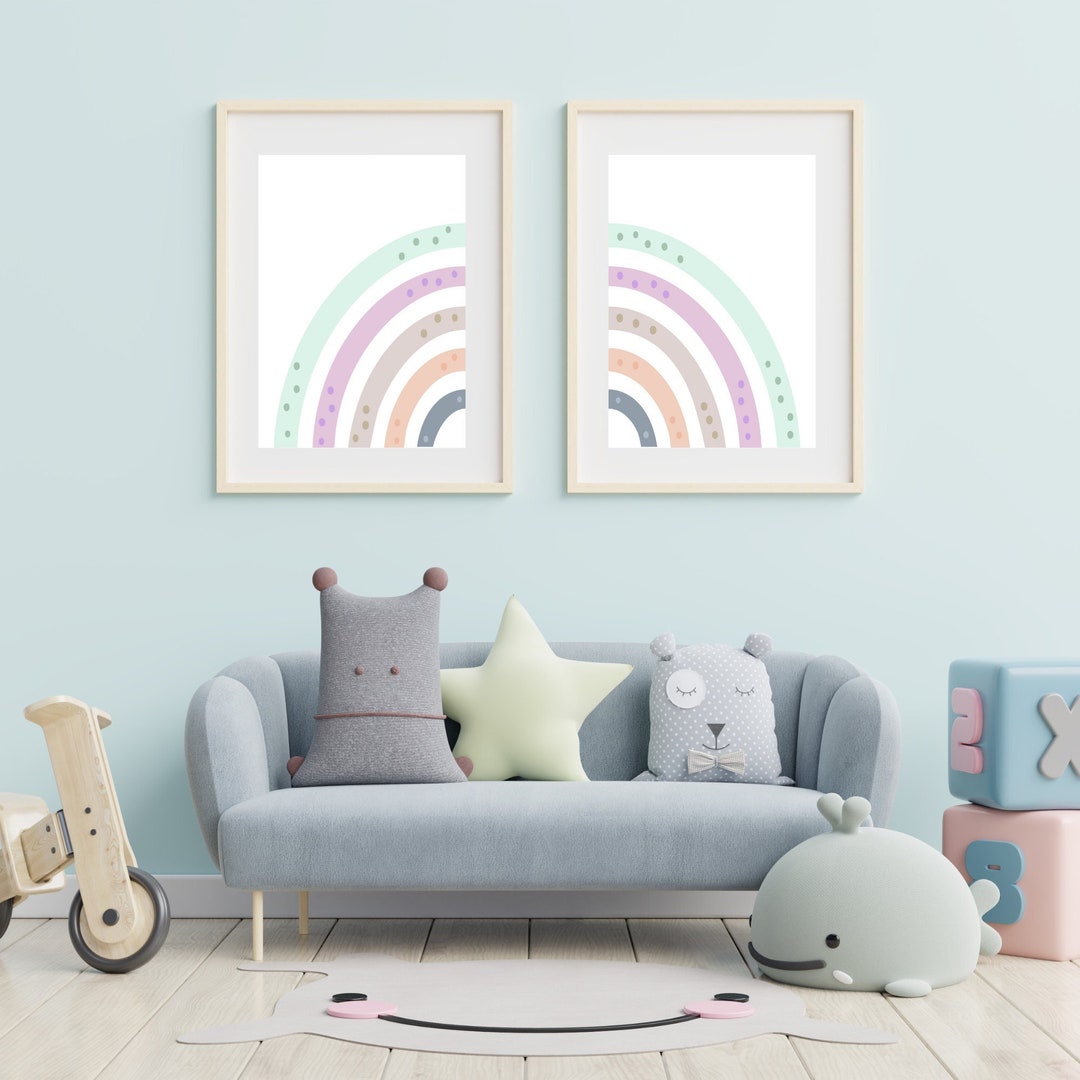 Pastel Rainbow Print (pair), Kids Rainbow Wall Art, Nursery Print Set ...