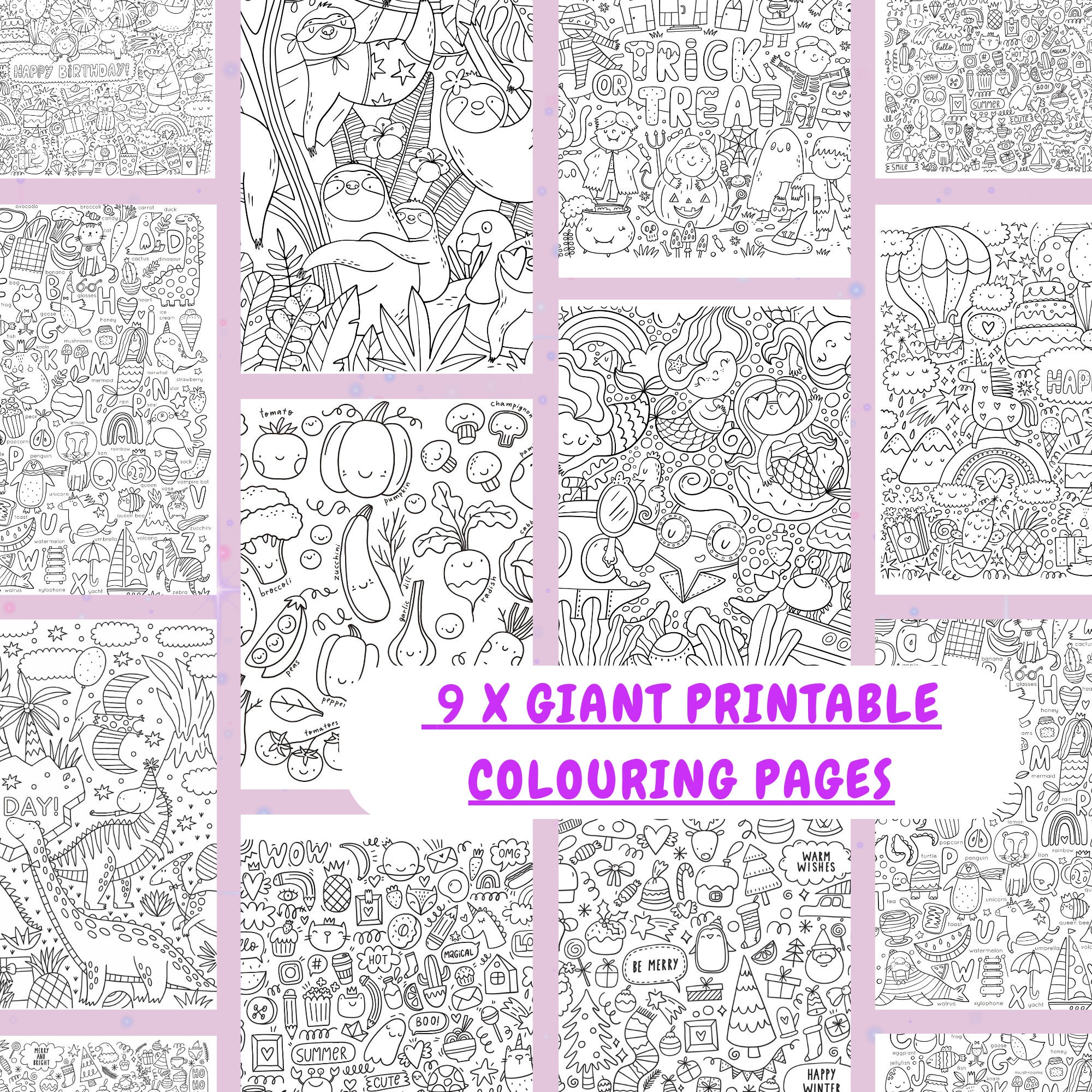 9 GIANT Printable Colouring Posters. Downloadable Coloring Pages for ...