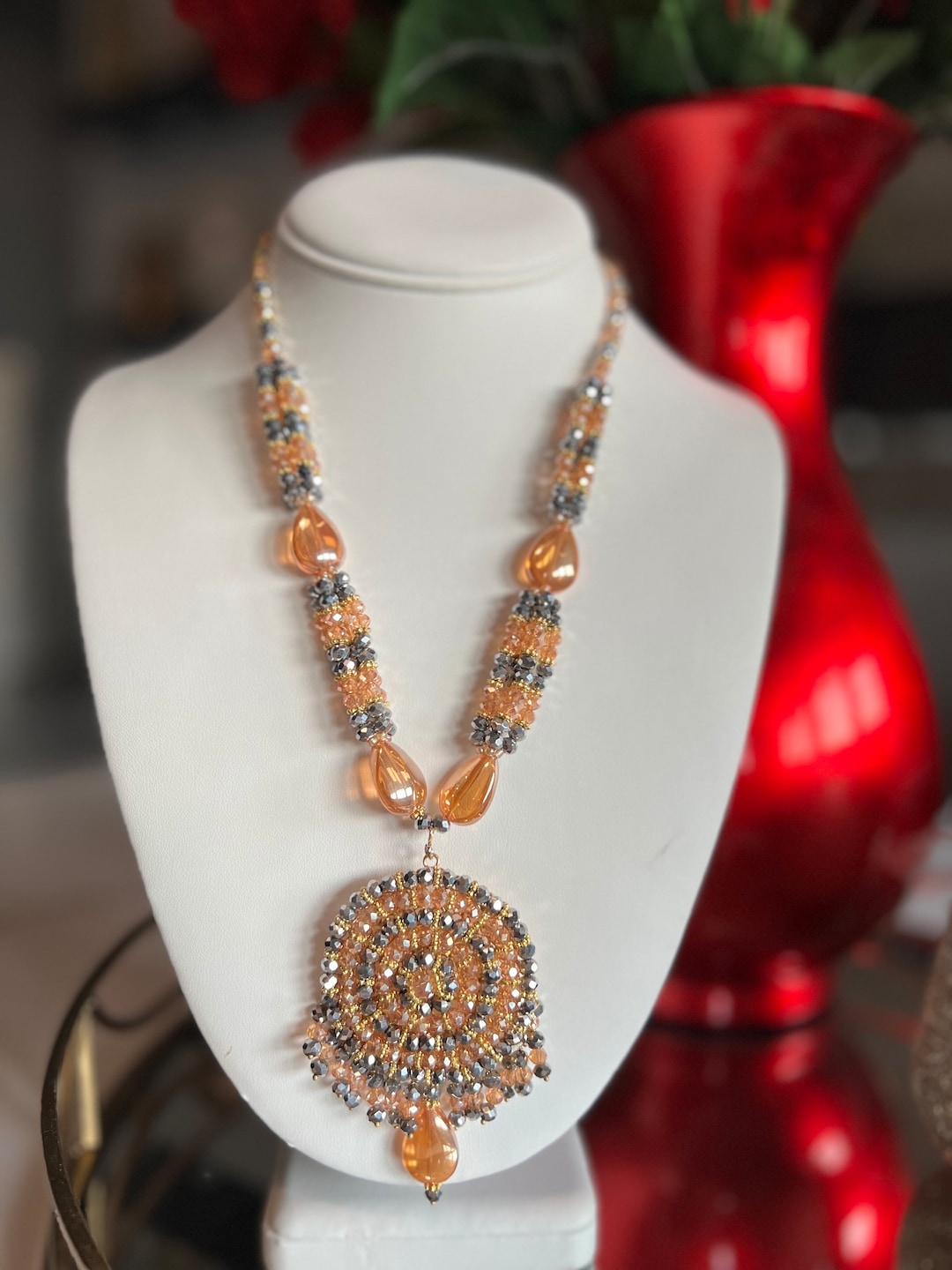 Gray Shampion Gold Pakistani Indian Desi Mala Necklace, Long Lambay ...